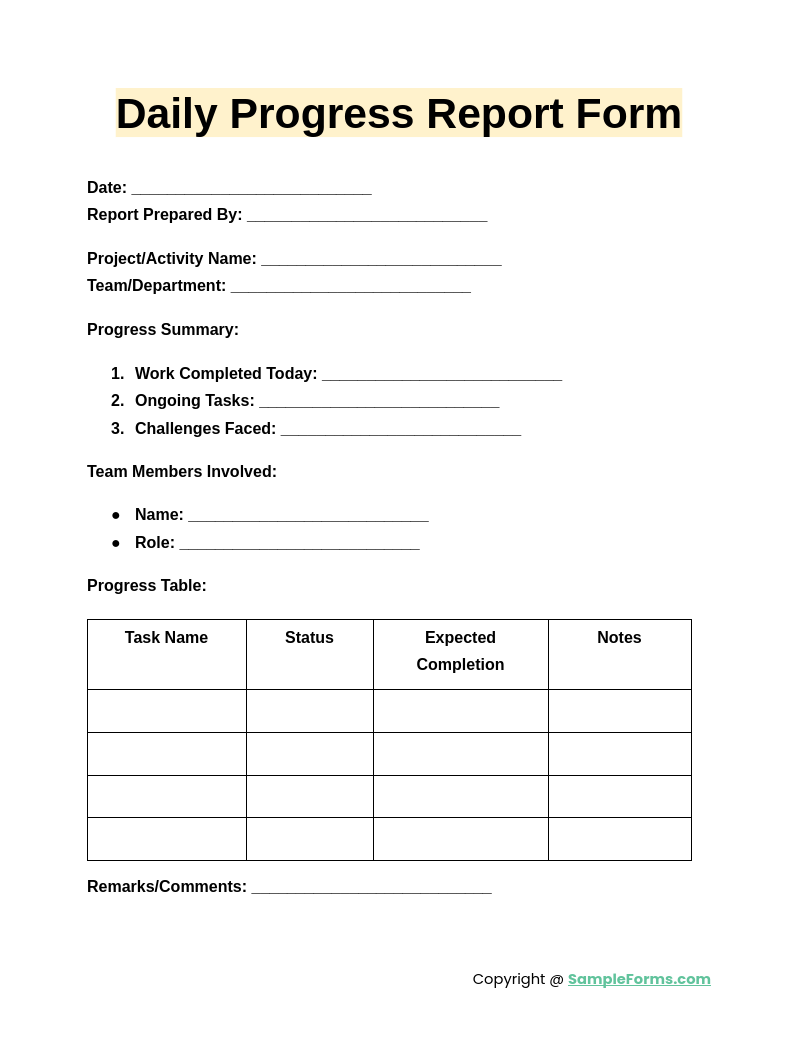 FREE 18+ Daily Report Form Samples, PDF, MS Word, Google Docs