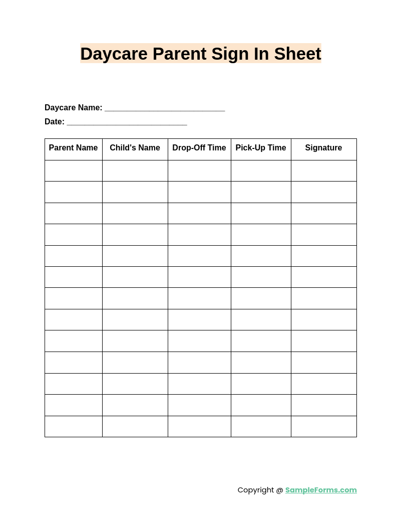 FREE 12+ Parent Sign In Sheet Samples, PDF, MS Word, Google Docs, Excel