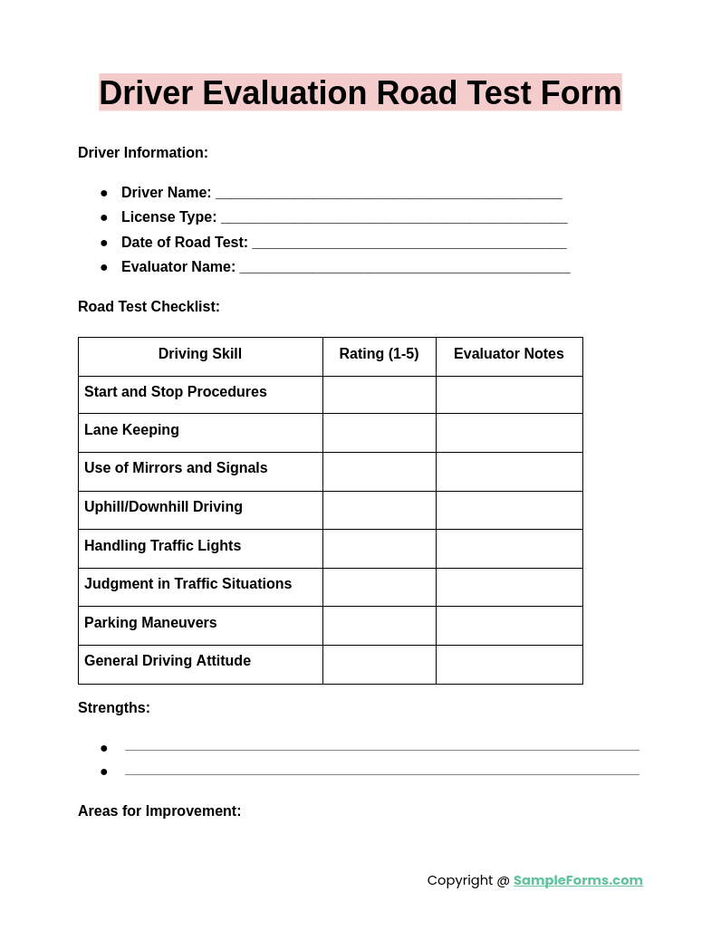 FREE 13+ Driver Evaluation Form Samples, PDF, MS Word, Google Docs