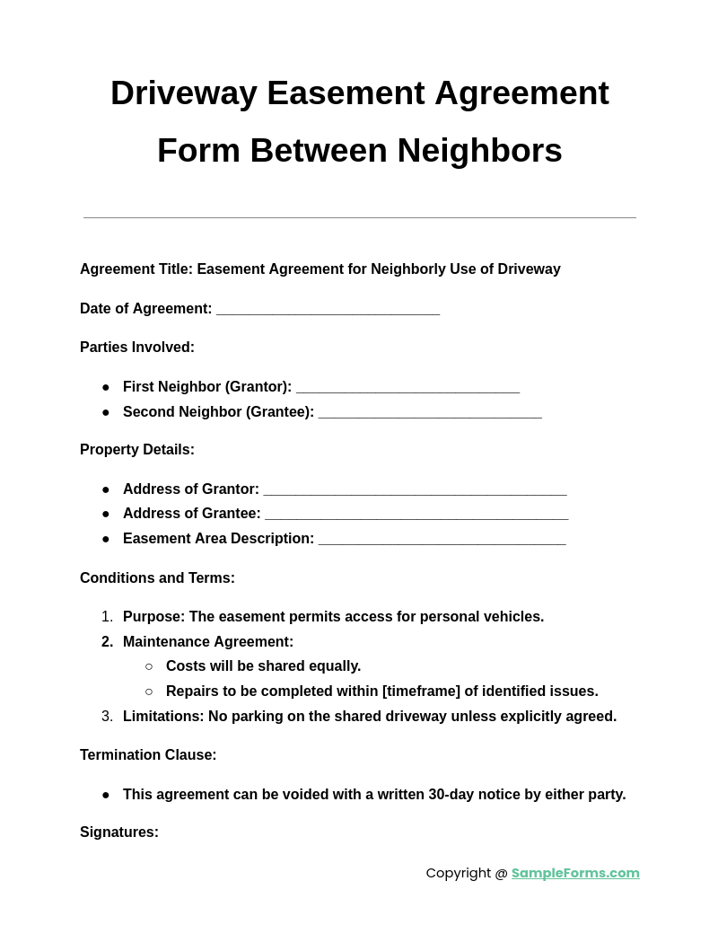 FREE 11+ Driveway Easement Agreement Form Samples, PDF, MS Word, Google ...