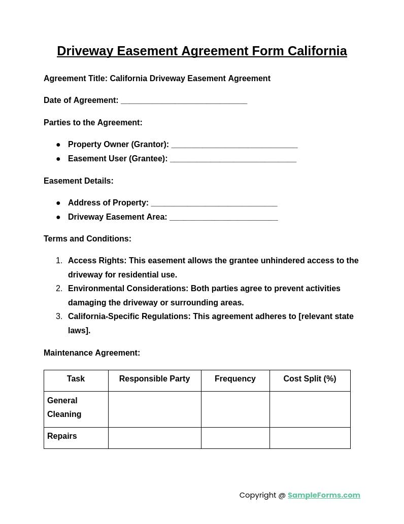 FREE 11+ Driveway Easement Agreement Form Samples, PDF, MS Word, Google ...