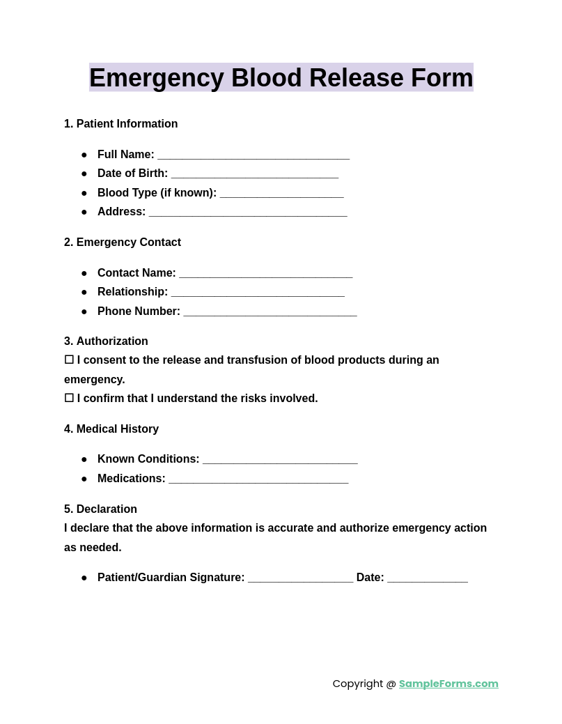 FREE 25+ Emergency Release Form Samples, PDF, MS Word, Google Docs