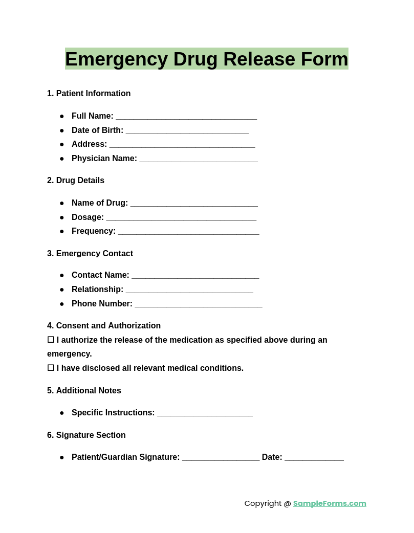 FREE 25+ Emergency Release Form Samples, PDF, MS Word, Google Docs