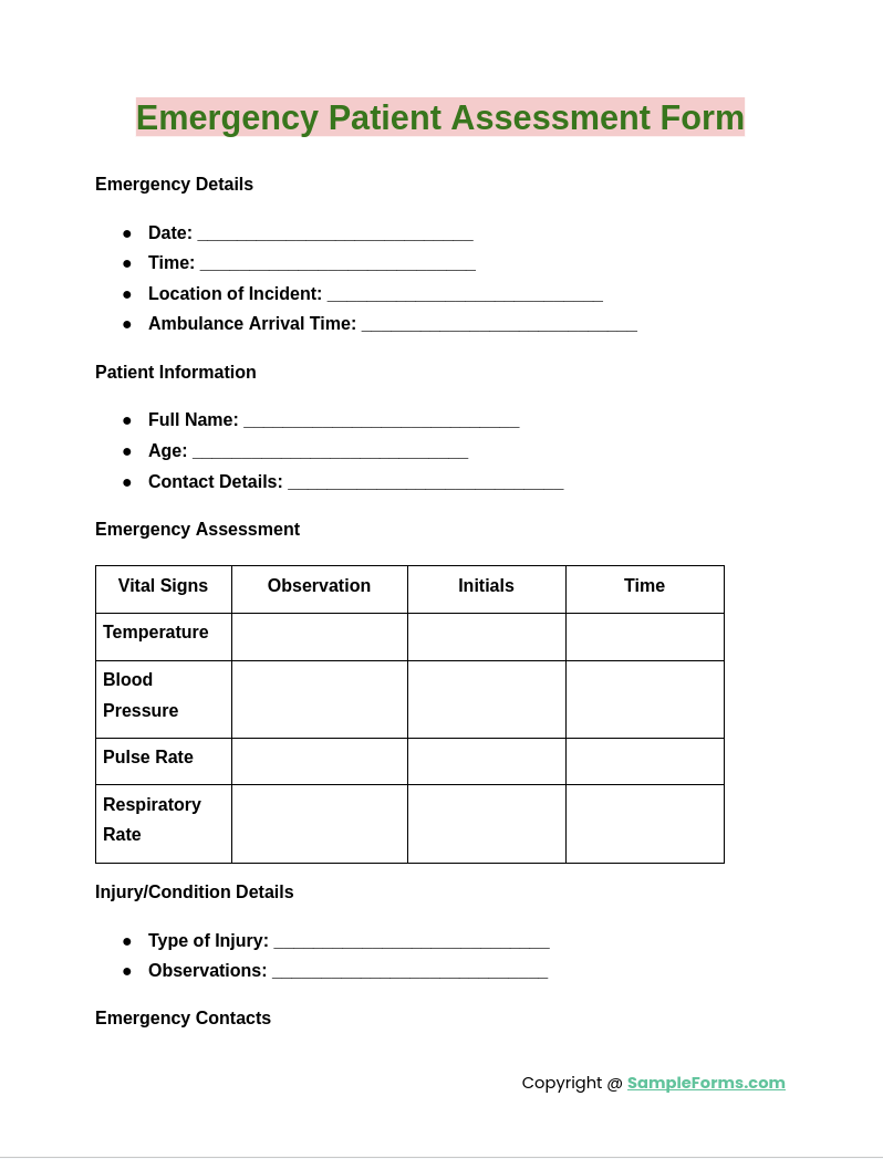 FREE 14+ Patient Assessment Form Samples, PDF, MS Word, Google Docs, Excel
