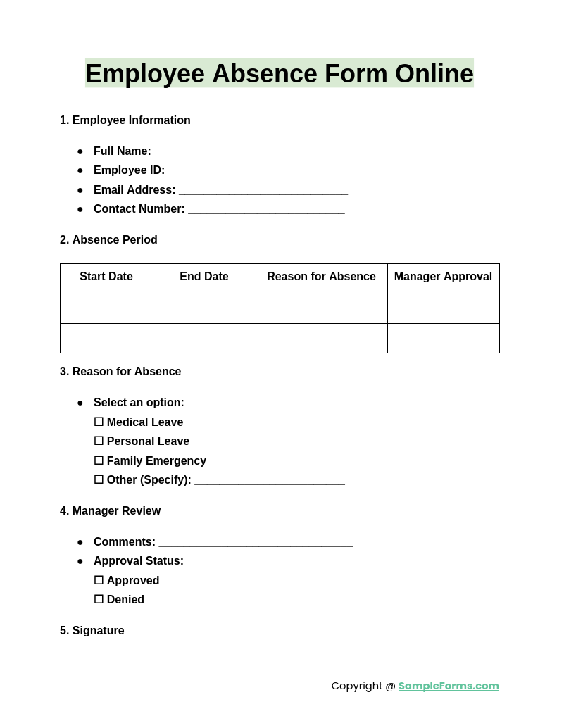 FREE 11+ Employee Absence Forms in PDF | MS Word | Excel
