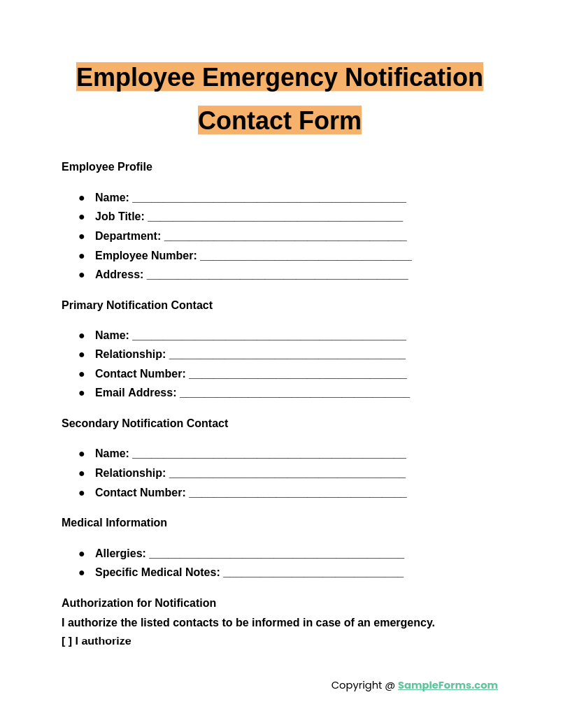 FREE 13+ Employee Emergency Contact Form Samples, PDF, MS Word, Google ...