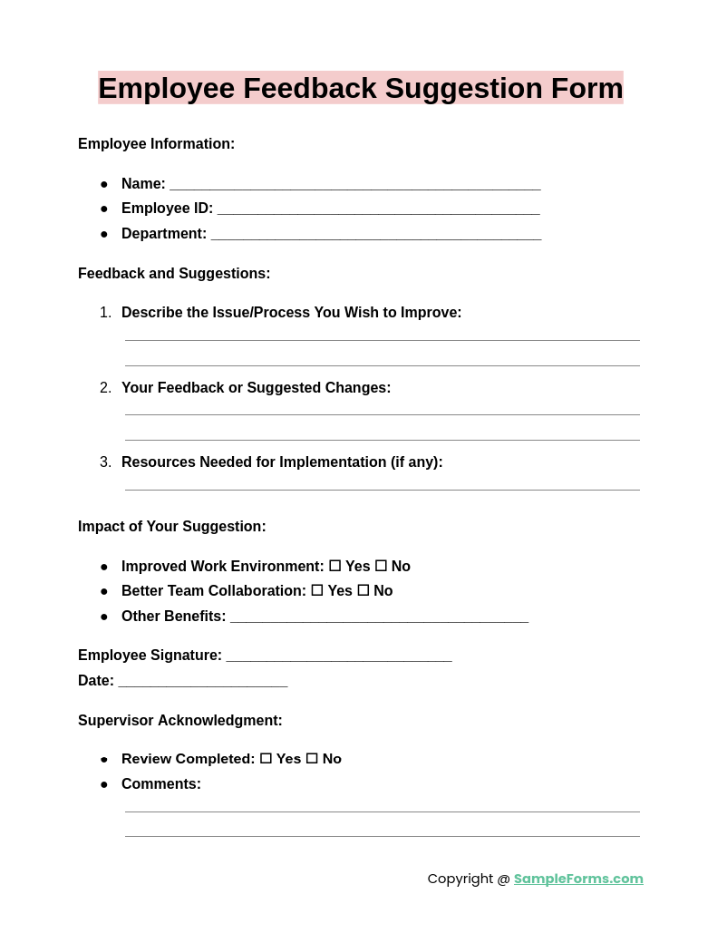 FREE 18+ Employee Suggestion Form Samples, PDF, MS Word, Google Docs, Excel