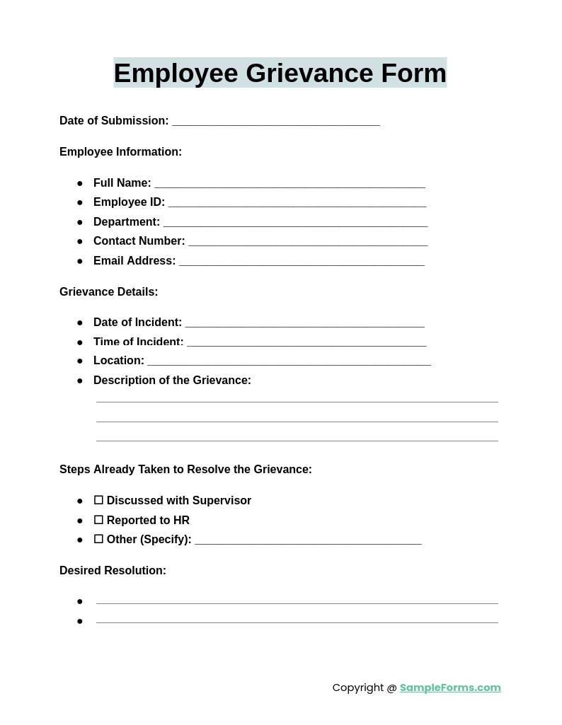 FREE 54+ Grievance Form Samples, PDF, MS Word, Google Docs