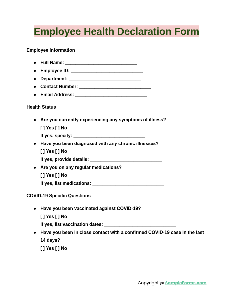 FREE 13+ Employee Declaration Form Samples, PDF, MS Word, Google Docs ...