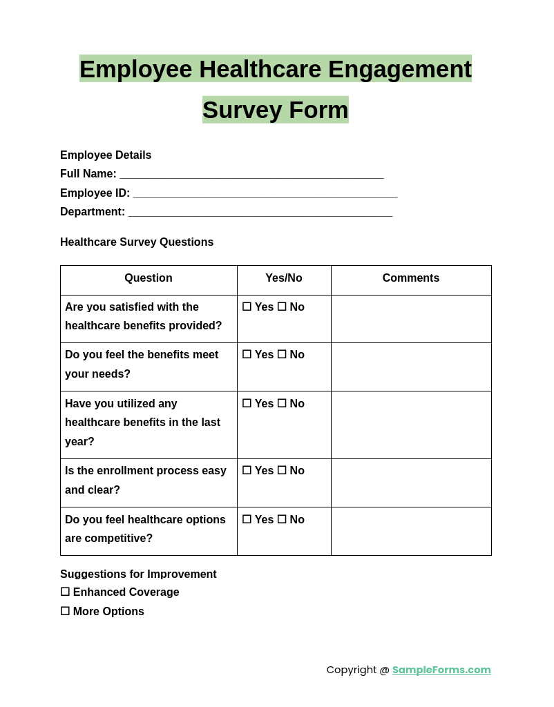 FREE 5+ Employee Engagement Survey Form Samples, PDF, MS Word, Google Docs
