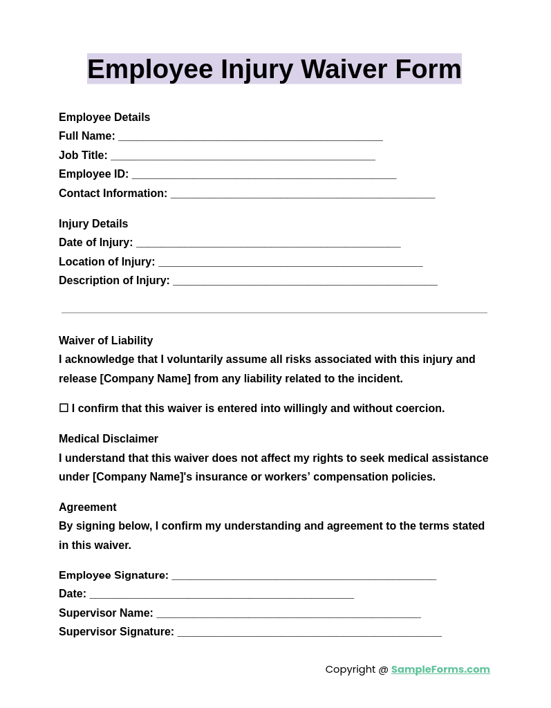 FREE 8+ Employee Waiver Form Samples, PDF, MS Word, Google Docs