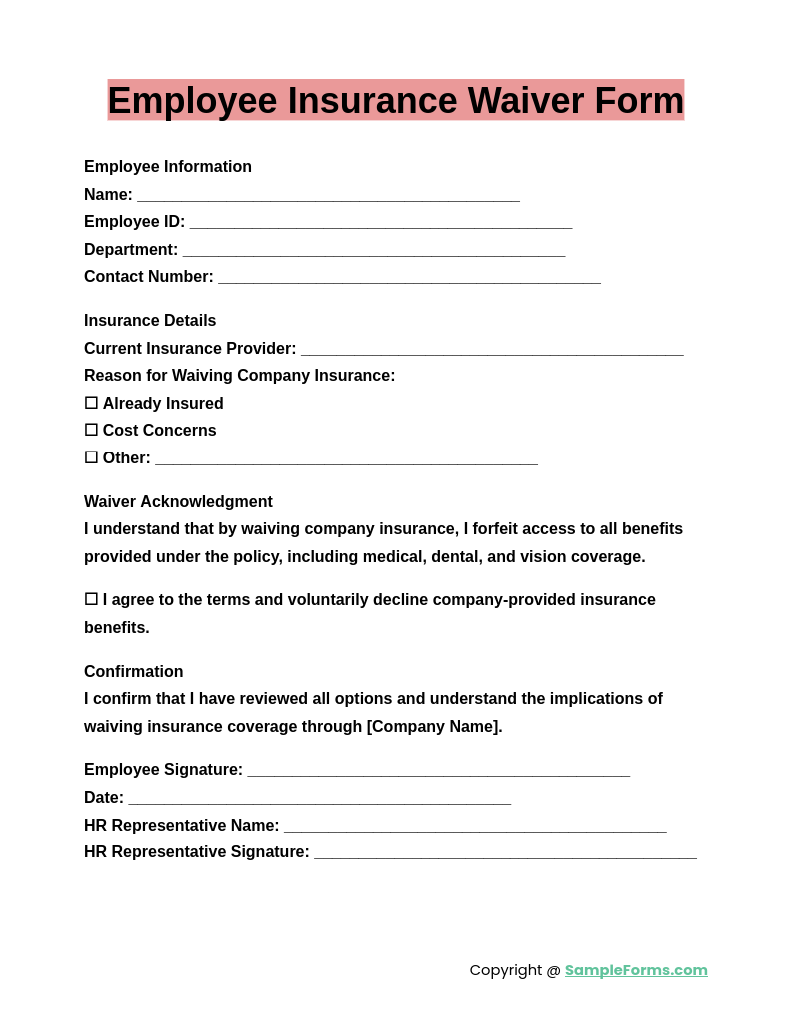 FREE 8+ Employee Waiver Form Samples, PDF, MS Word, Google Docs