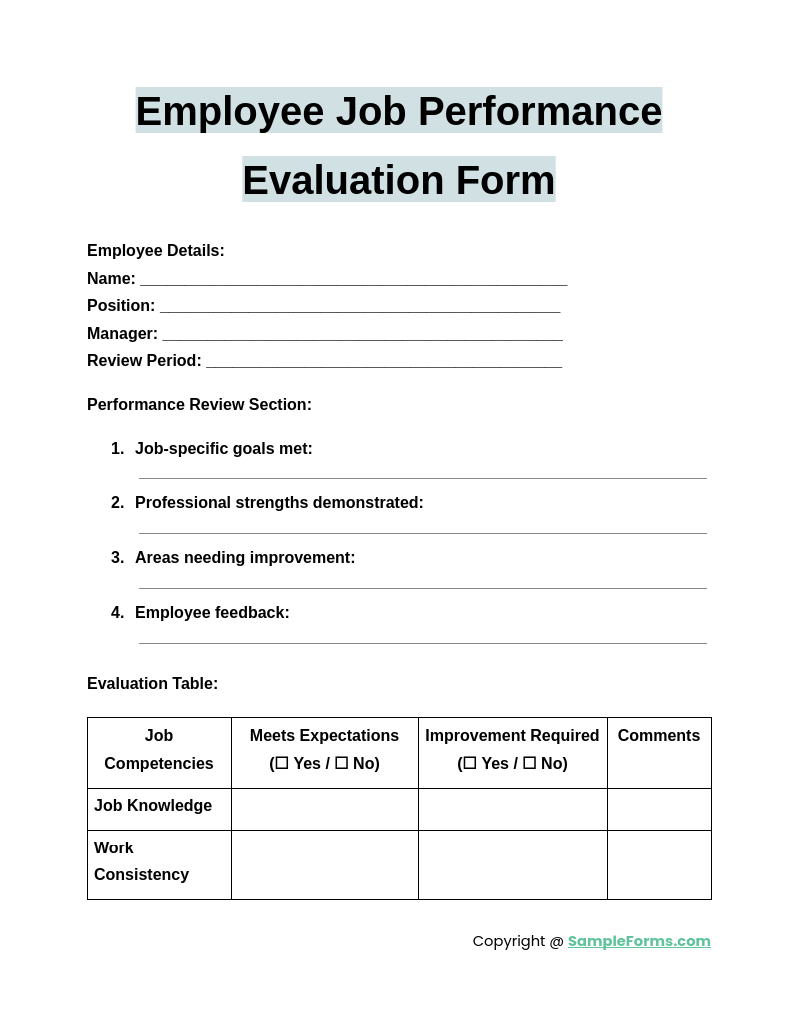 FREE 14+ Employee Performance Evaluation Form Samples, PDF, MS Word ...