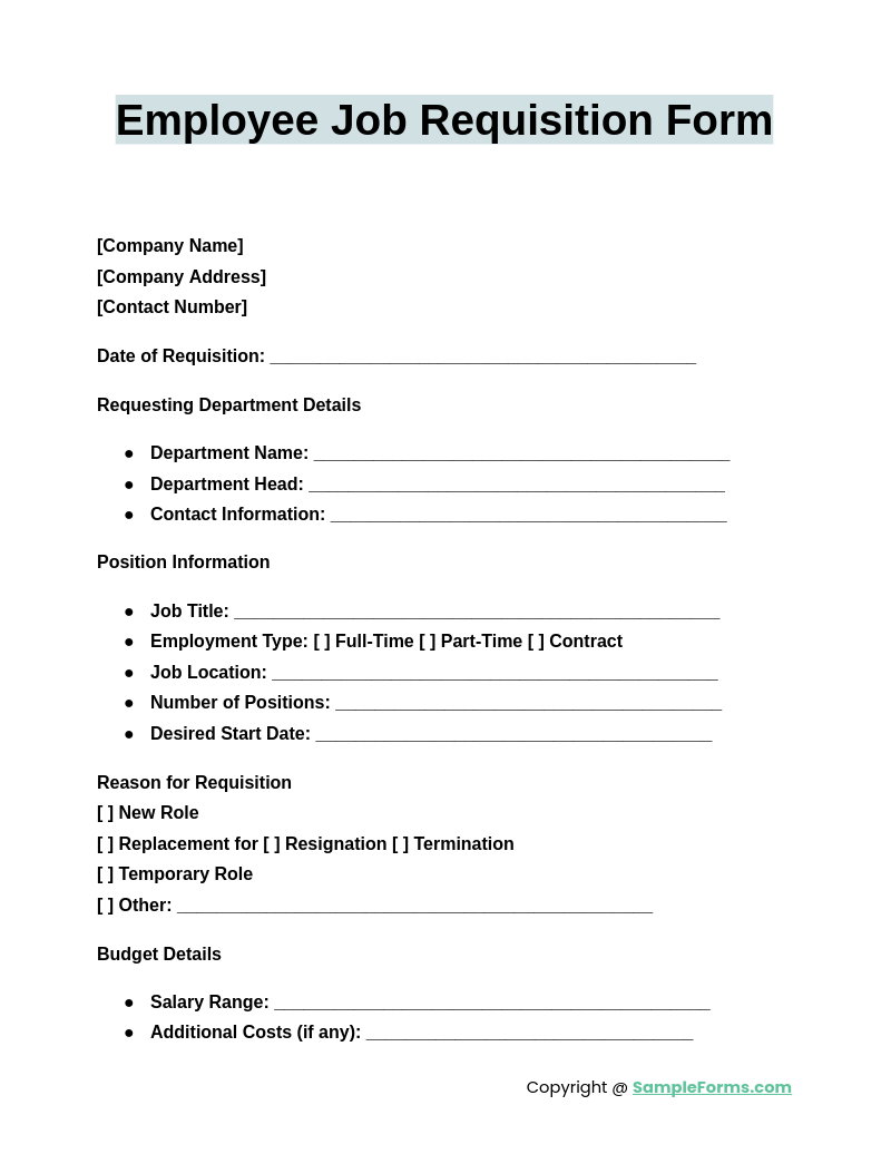 FREE 17+ Job Requisition Form Samples, PDF, MS Word, Google Docs