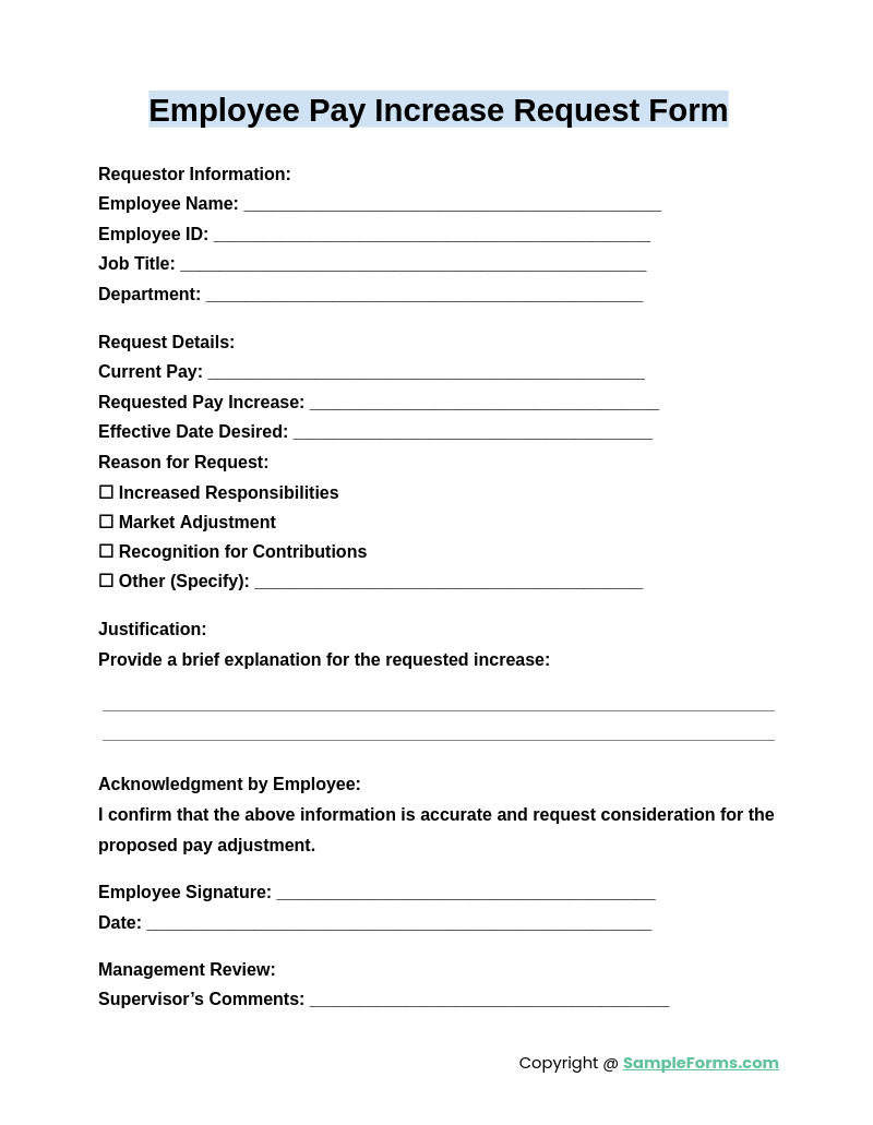 FREE 11+ Employee Pay Increase Form Samples, PDF, MS Word, Google Docs