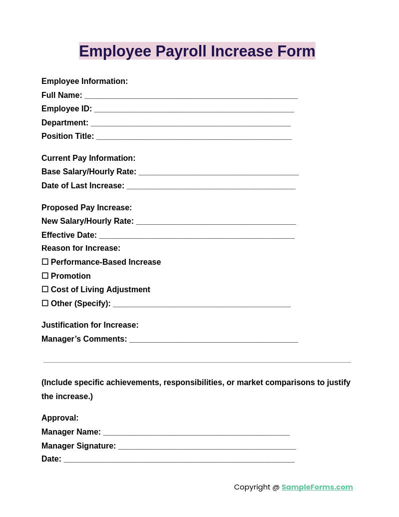 FREE 11+ Employee Pay Increase Form Samples, PDF, MS Word, Google Docs