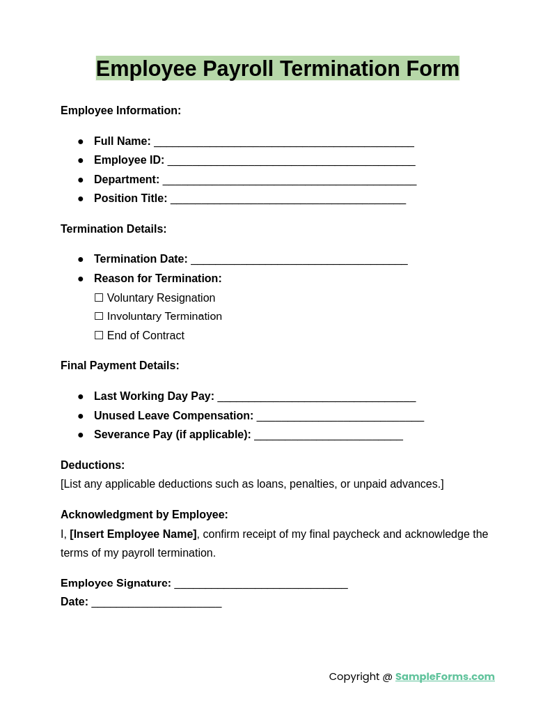FREE 12+ Employee Termination Form Samples, PDF, MS Word, Google Docs
