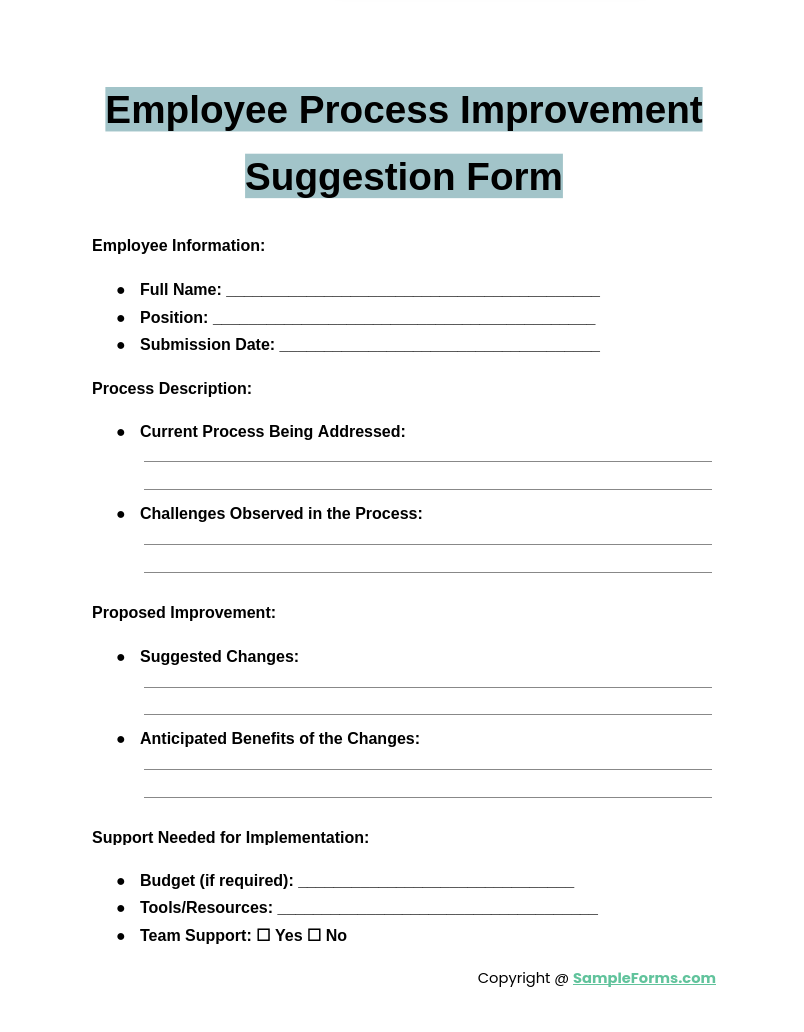 FREE 18+ Employee Suggestion Form Samples, PDF, MS Word, Google Docs, Excel
