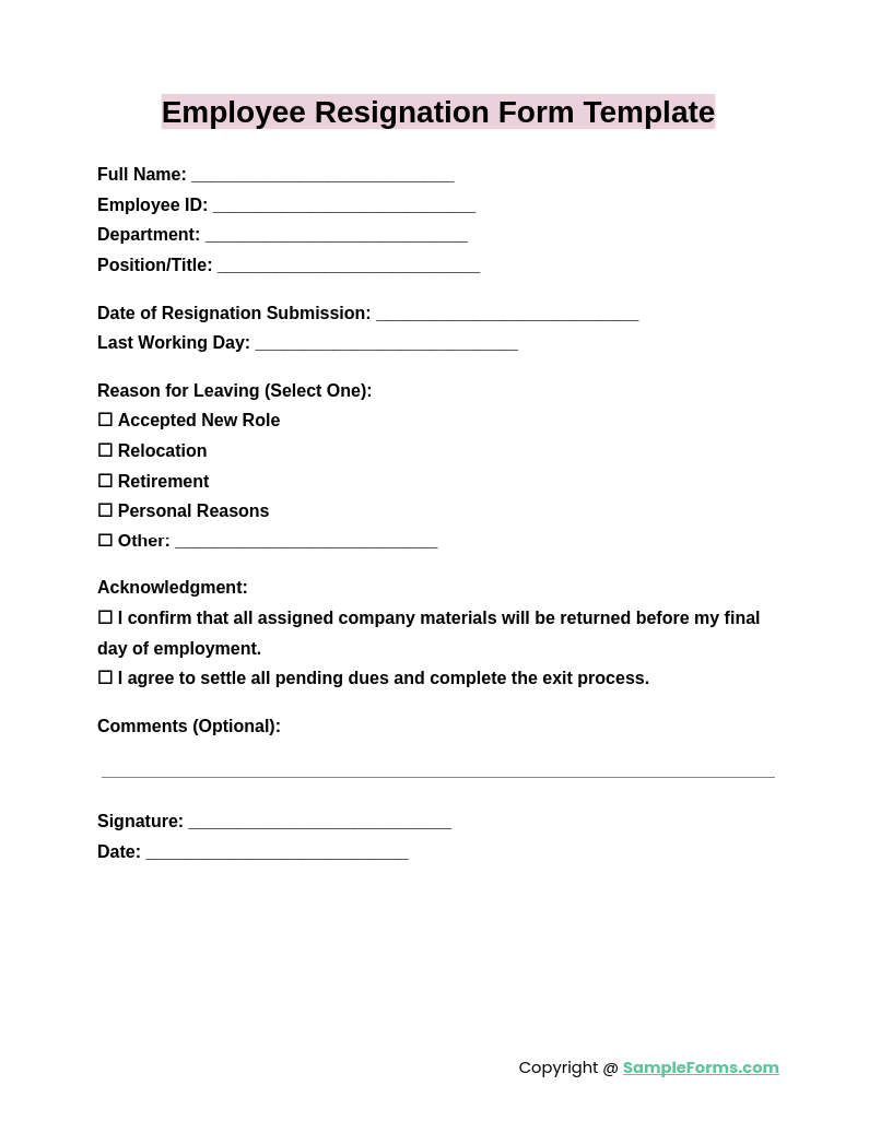 FREE 29+ Employee Resignation Form Samples, PDF, MS Word, Google Docs