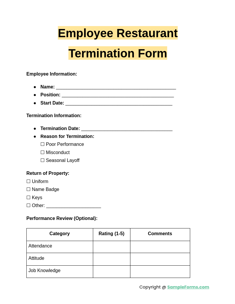 FREE 12+ Employee Termination Form Samples, PDF, MS Word, Google Docs