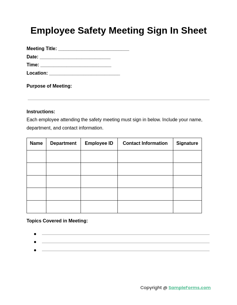 FREE 10+ Safety Meeting Sign In Sheet Samples, PDF, MS Word, Google Docs