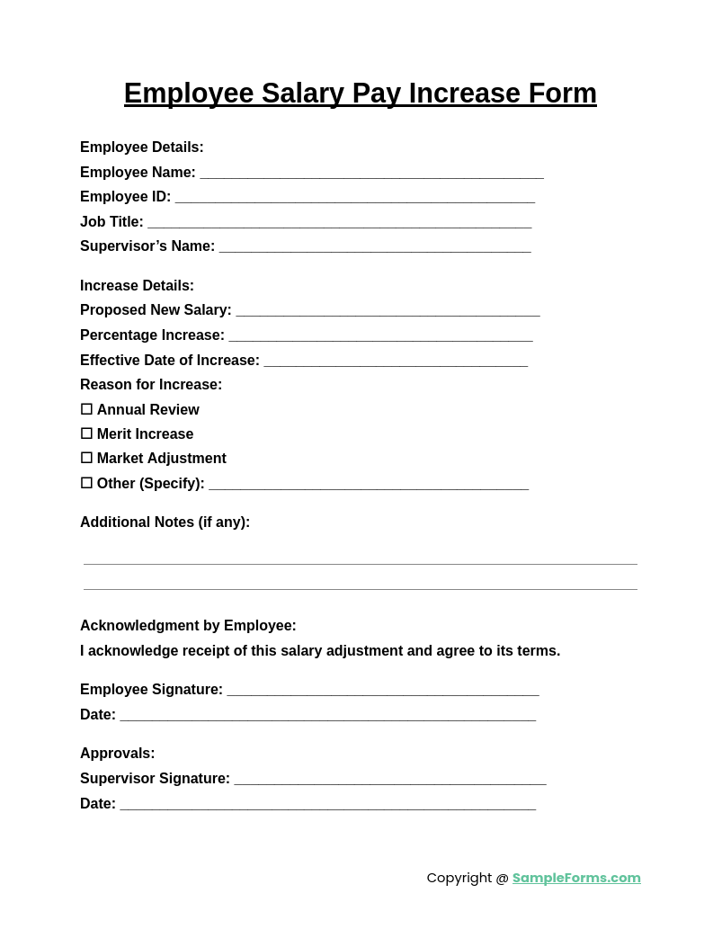 FREE 11+ Employee Pay Increase Form Samples, PDF, MS Word, Google Docs
