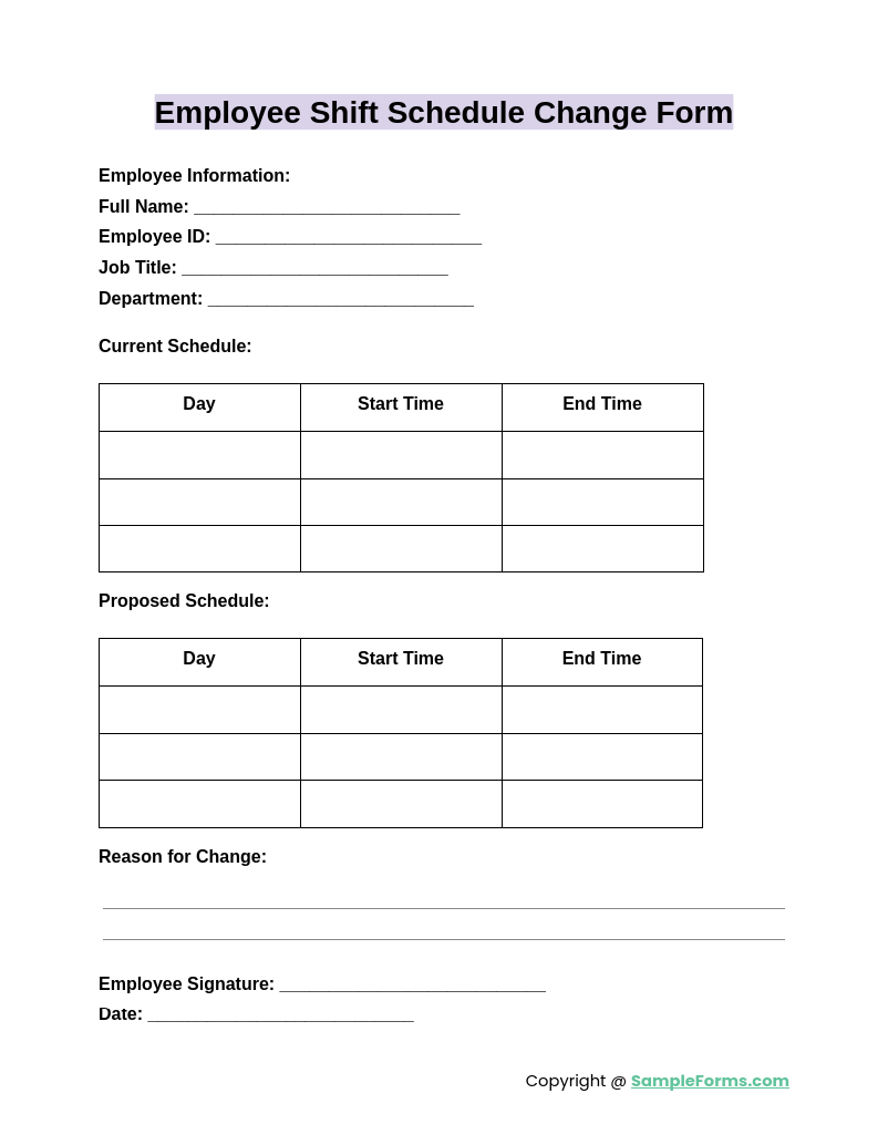 FREE 11+ Employee Shift Change Form Samples, PDF, MS Word, Google Docs
