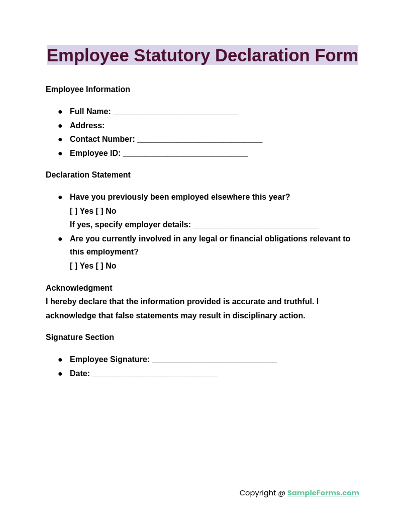 FREE 13+ Employee Declaration Form Samples, PDF, MS Word, Google Docs ...