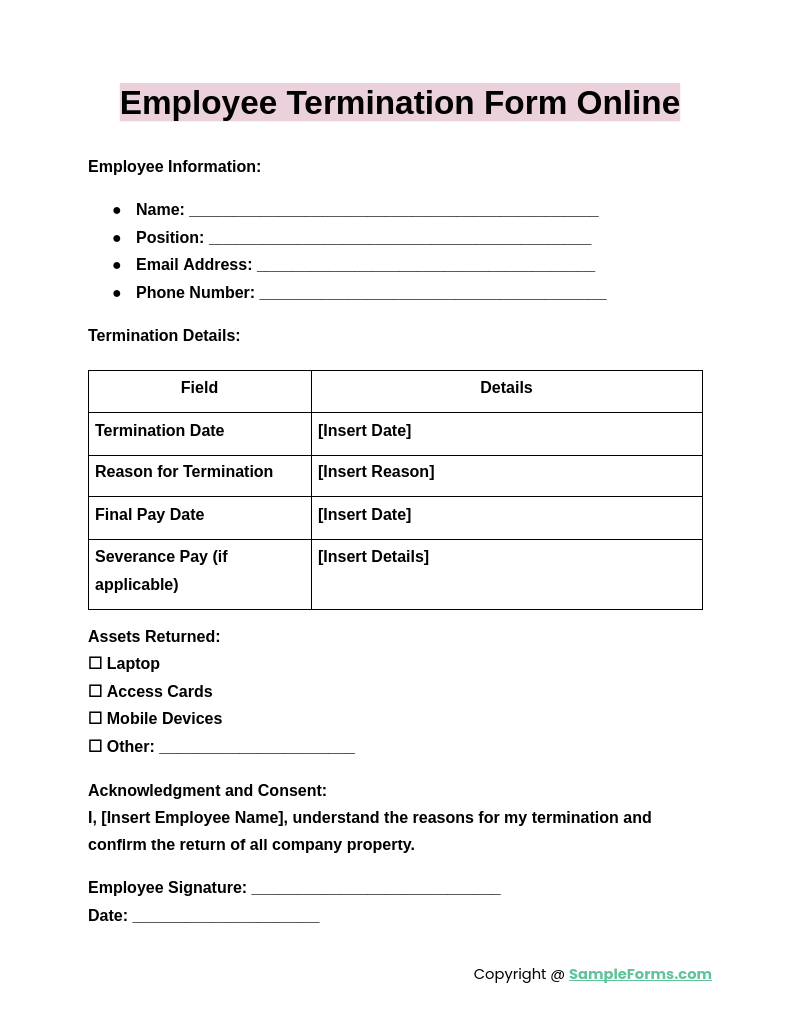 FREE 12+ Employee Termination Form Samples, PDF, MS Word, Google Docs