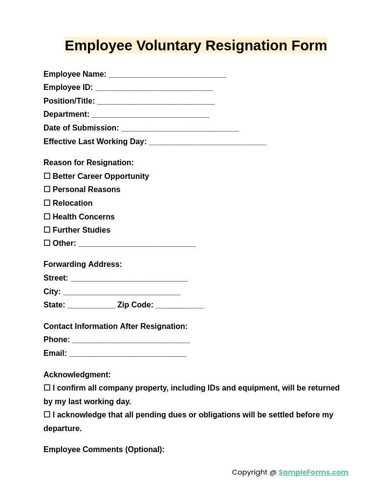 FREE 29+ Employee Resignation Form Samples, PDF, MS Word, Google Docs