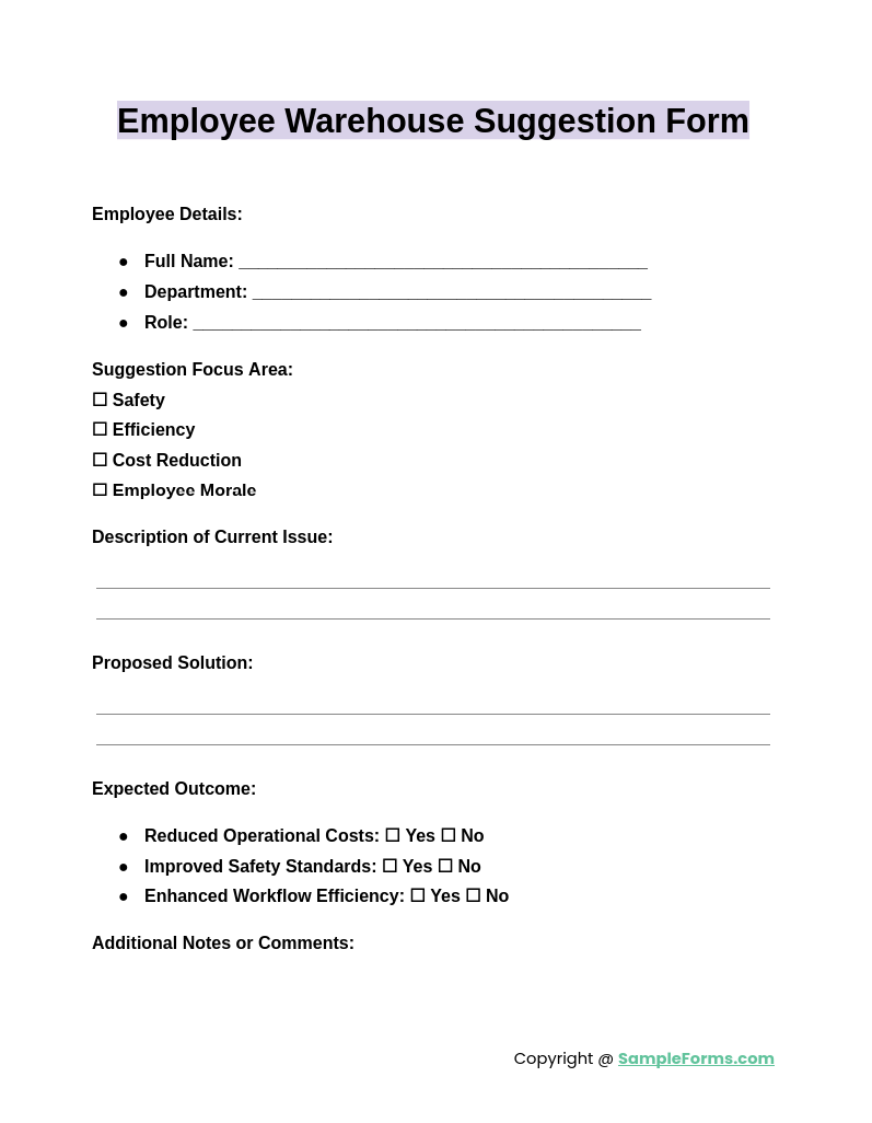 FREE 18+ Employee Suggestion Form Samples, PDF, MS Word, Google Docs, Excel