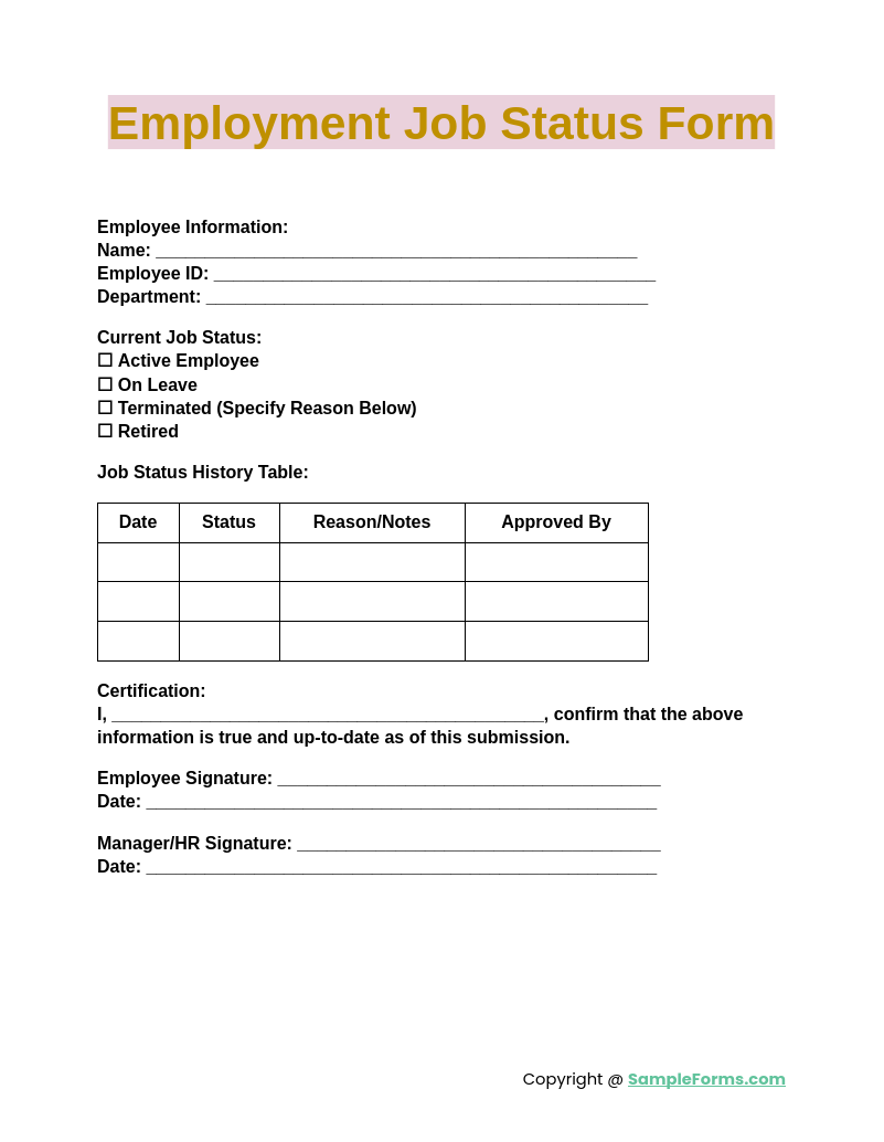 FREE 13+ Employment Status Form Samples, PDF, MS Word, Google Docs, Excel