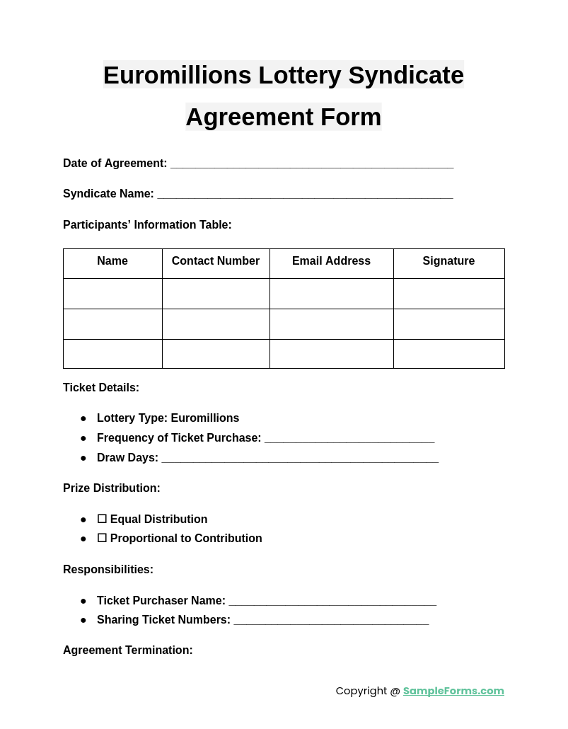 FREE 12+ Lottery Syndicate Agreement Form Samples, PDF, MS Word, Google ...