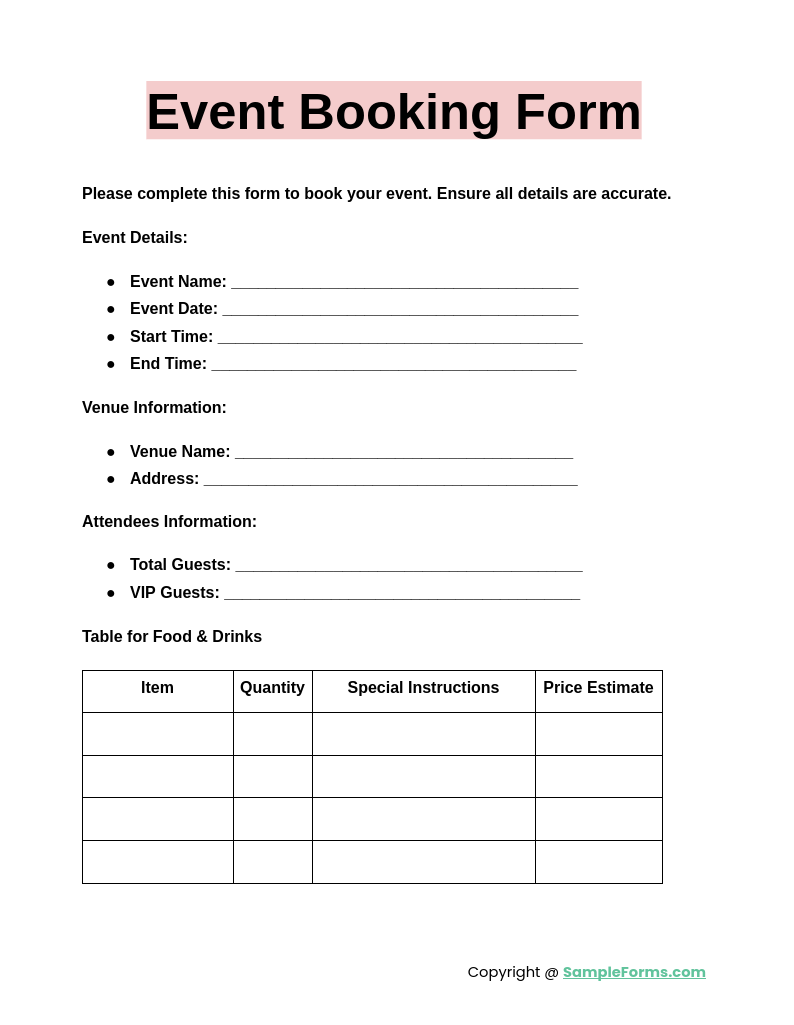 FREE 49+ Booking Form Samples, PDF, MS Word, Google Docs, Excel