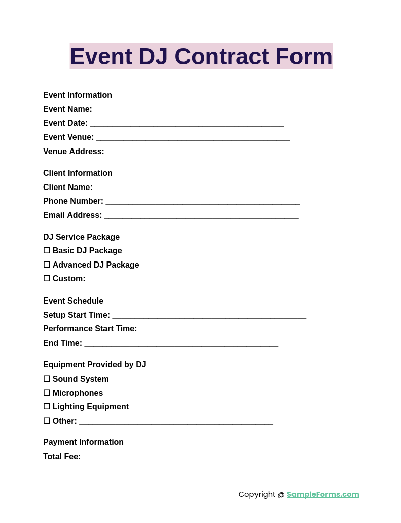 FREE 11+ DJ Contract Form Samples, PDF, MS Word, Google Docs