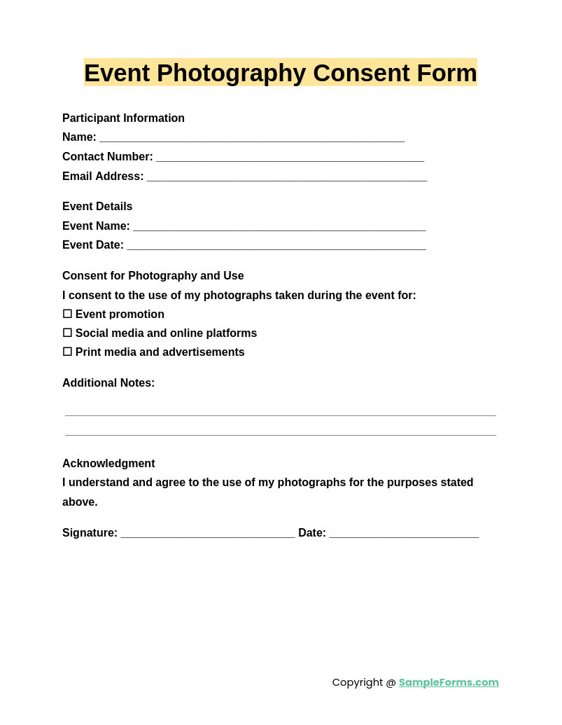 FREE 12+ Photography Consent Form Samples, PDF, MS Word, Google Docs