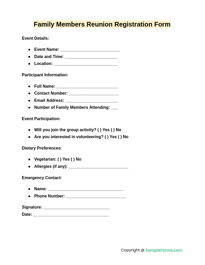 FREE 13+ Family Reunion Registration Form Samples, PDF, MS Word, Google ...
