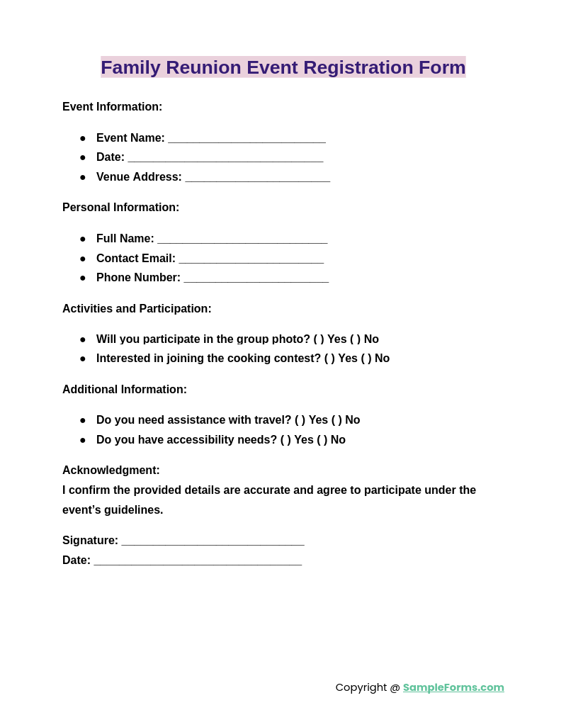 FREE 13+ Family Reunion Registration Form Samples, PDF, MS Word, Google ...