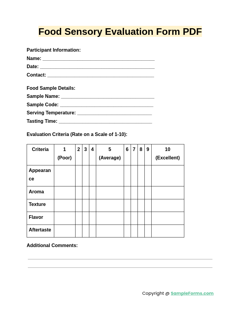 FREE 12+ Sensory Evaluation Form Samples, PDF, MS Word, Google Docs