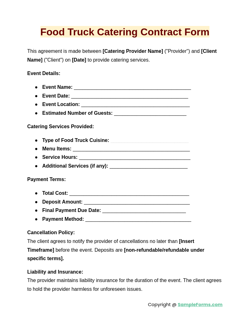 FREE 11+ Catering Contract Form Samples, PDF, MS Word, Google Docs