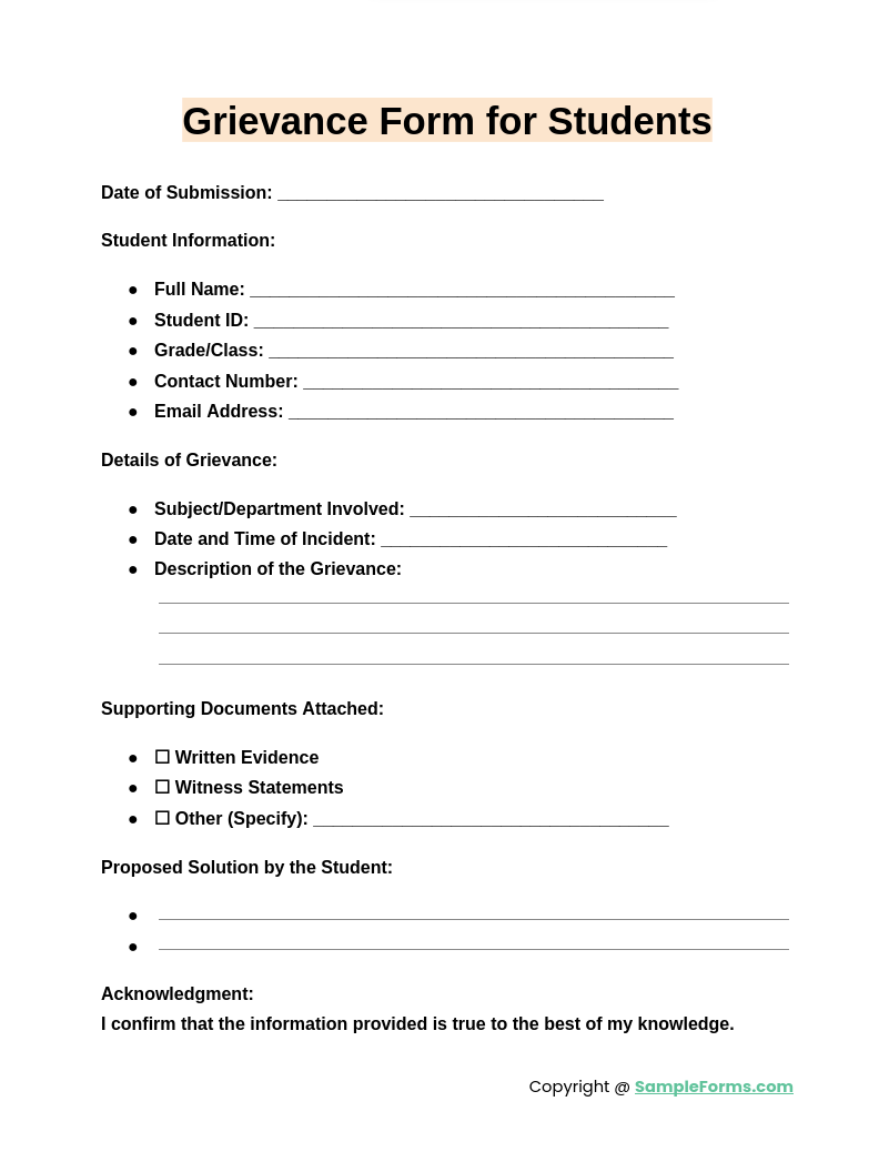 FREE 54+ Grievance Form Samples, PDF, MS Word, Google Docs
