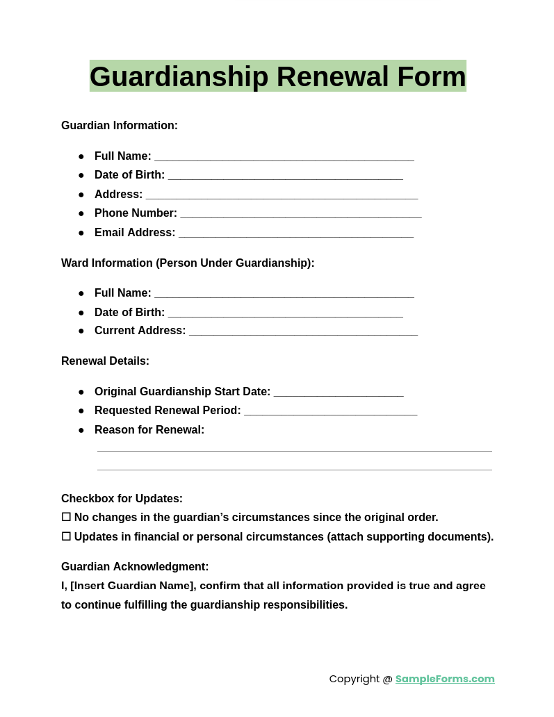 FREE 16+ Guardianship Form Samples, PDF, MS Word, Google Docs