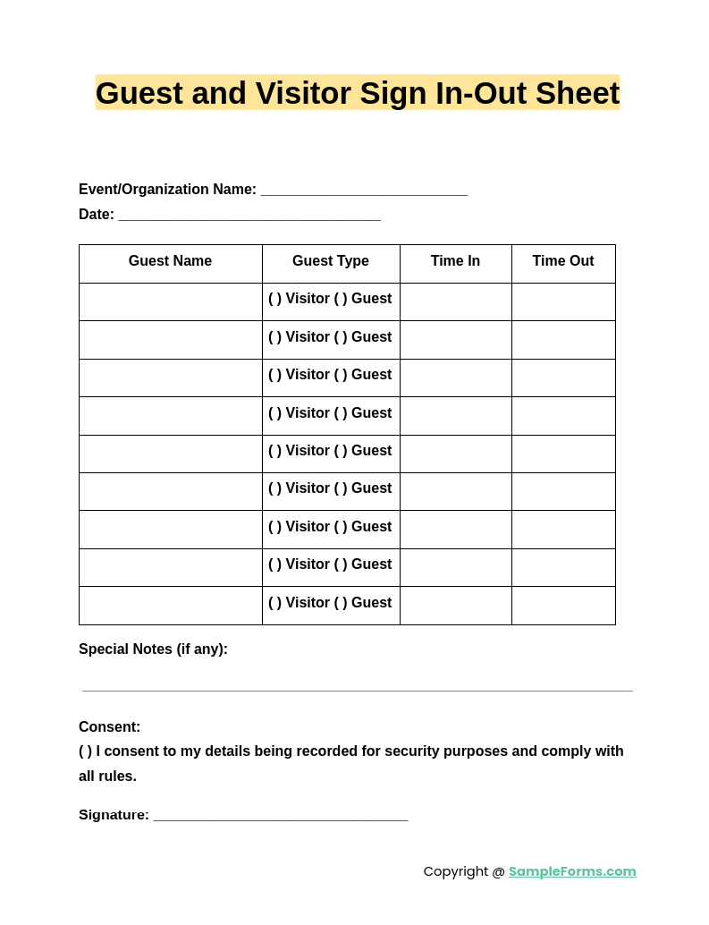 FREE 10+ Visitor Sign In-Out Sheet Samples, PDF, MS Word, Google Docs ...