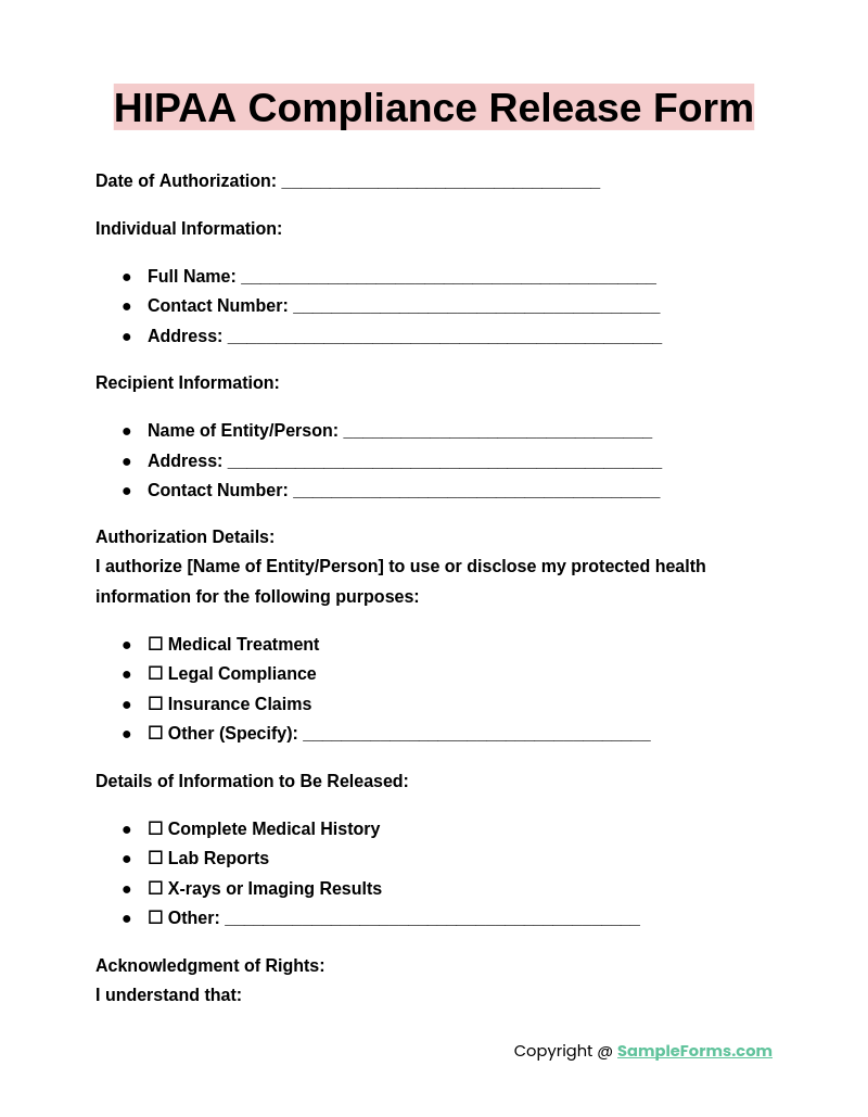 FREE 14+ HIPAA Release Form Samples, PDF, MS Word, Google Docs