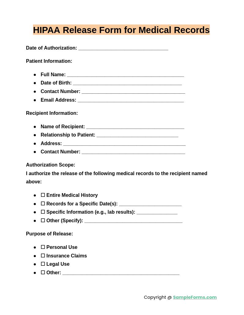 FREE 14+ HIPAA Release Form Samples, PDF, MS Word, Google Docs
