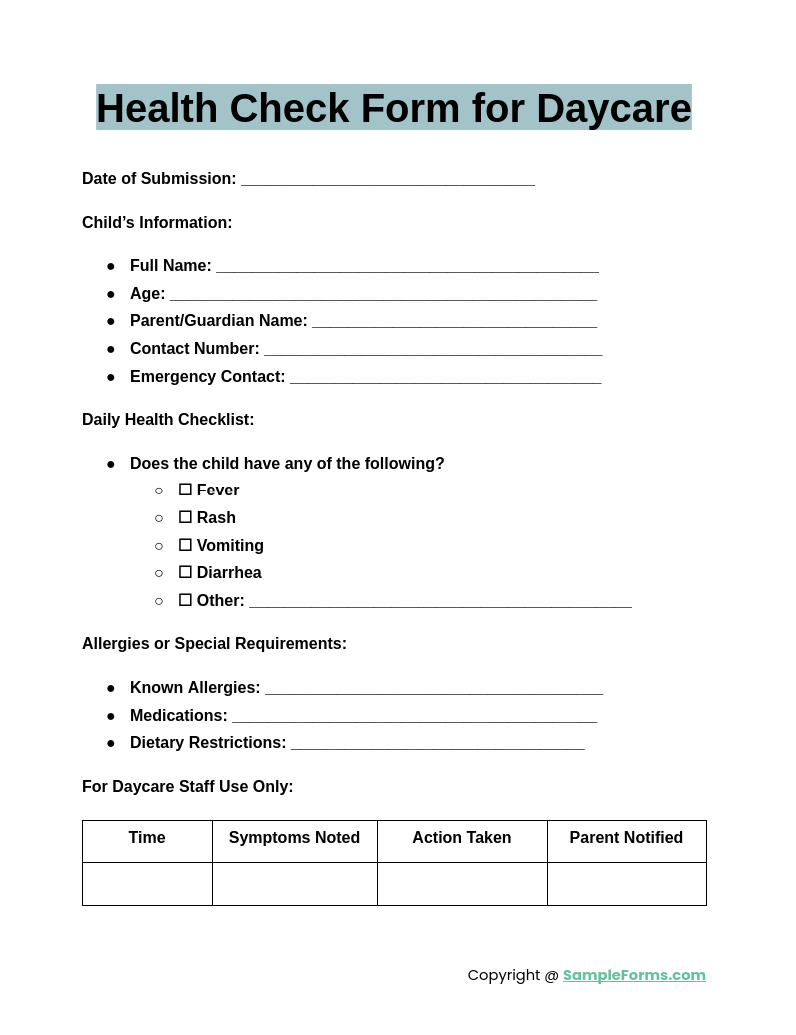 FREE 12+ Health Check Form Samples, PDF, MS Word, Google Docs