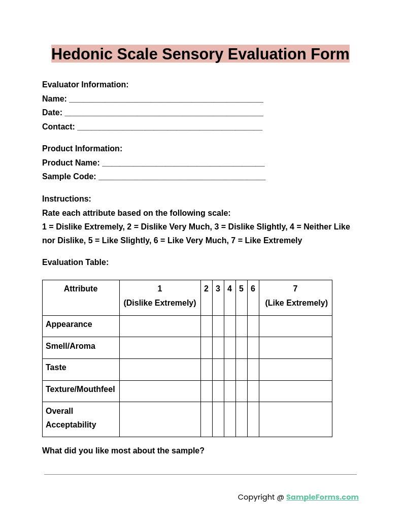 FREE 12+ Sensory Evaluation Form Samples, PDF, MS Word, Google Docs