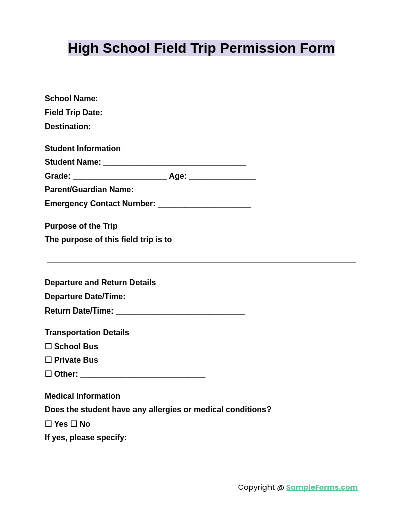 FREE 25+ Field Trip Permission Form Samples, PDF, MS Word, Google Docs ...