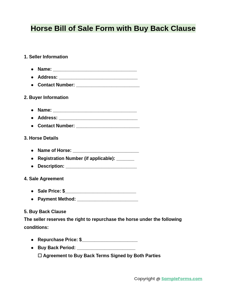 FREE 10+ Horse Bill of Sale Form Samples, PDF, MS Word, Google Docs