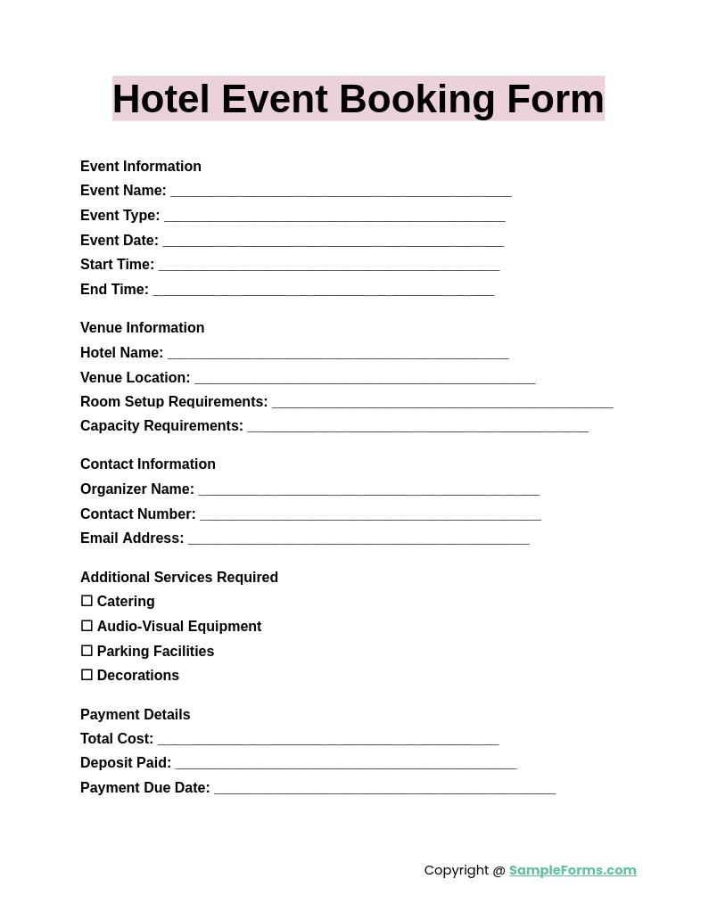 FREE 56+ Event Booking Form Samples, PDF, MS Word, Google Docs, Excel